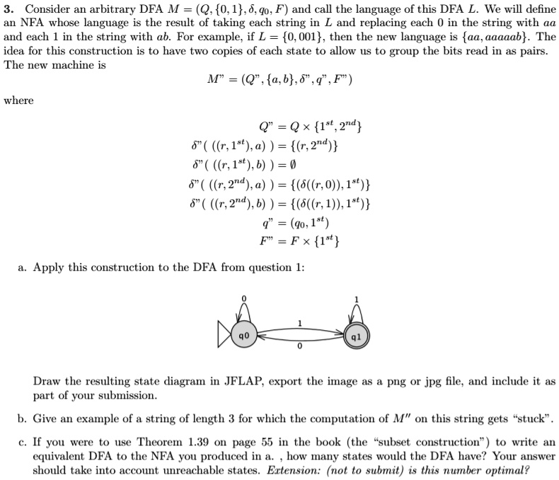 3. Consider an arbitrary DFA M = (Q, 0, 1, ?, q?, F) and call the ...