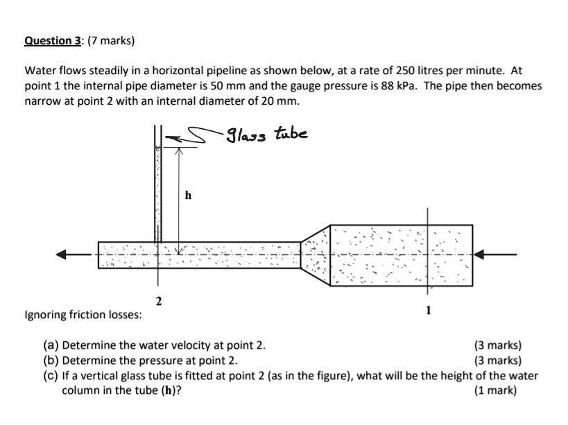 SOLVED: Question?: marks) Water flows steadily in a horizontal pipeline ...