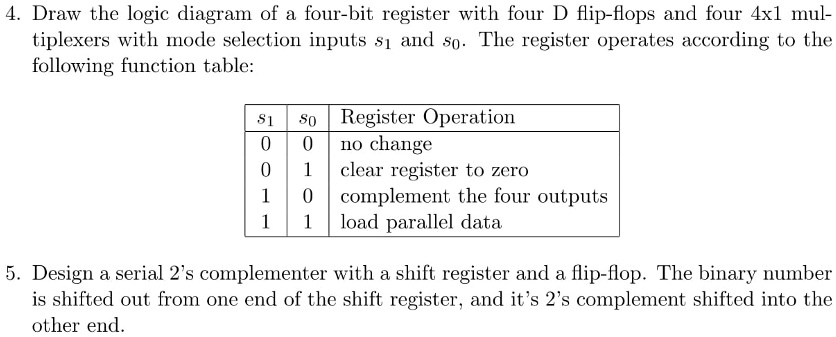 [GET ANSWER] 4. Draw the logic diagram of a four-bit register with four ...