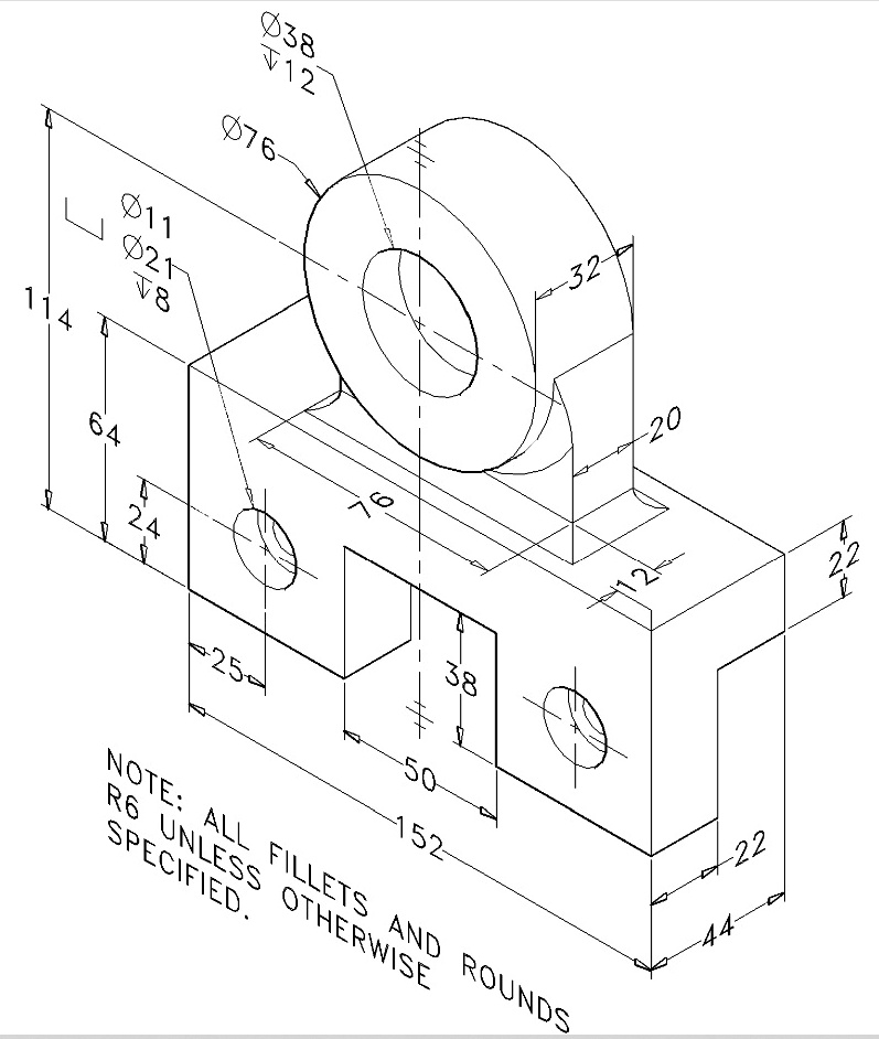 SOLVED: AutoCAD work. Create the three orthographic projections (third angle) of the following ...