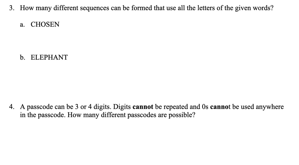 3 how many different sequences can be formed that use all the letters of the given words chosen ...