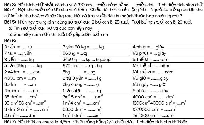SOLVED: Bai 3: Mot hinh chU nhat co chu vi Ia 190 cm rong " "Chiebieai chieu dai Tinh dien tich ...