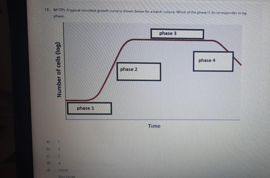 18- M1TP) A typical microbial growth curve is shown below for a batch culture. Which of the ...