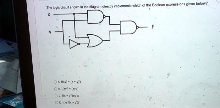SOLVED: The logic circuit shown in the diagram directly implements which of the Boolean ...