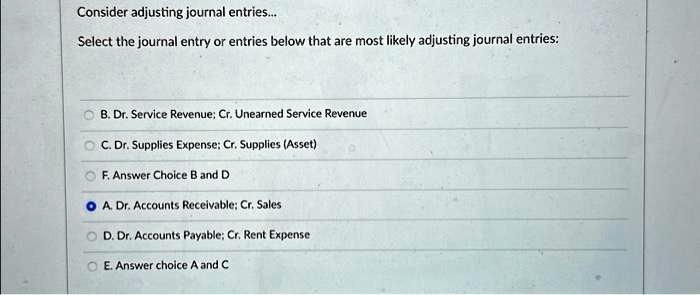 SOLVED: Consider adjusting journal entries... Select the journal entry ...