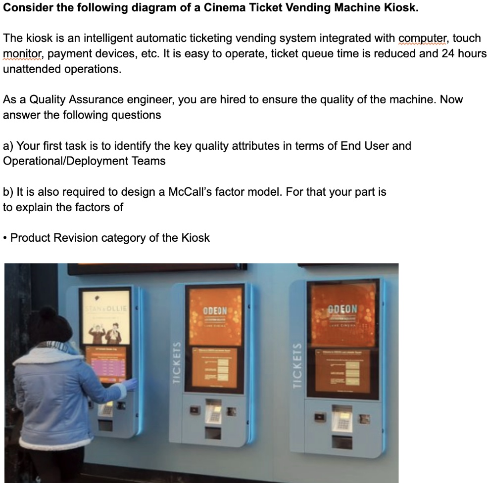 Consider the following diagram of a Cinema Ticket Vending Machine Kiosk ...