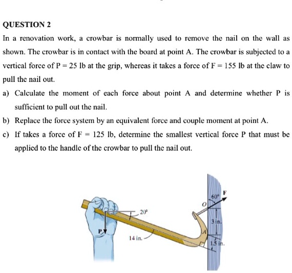 SOLVED: In a renovation work, a crowbar is normally used to remove the ...