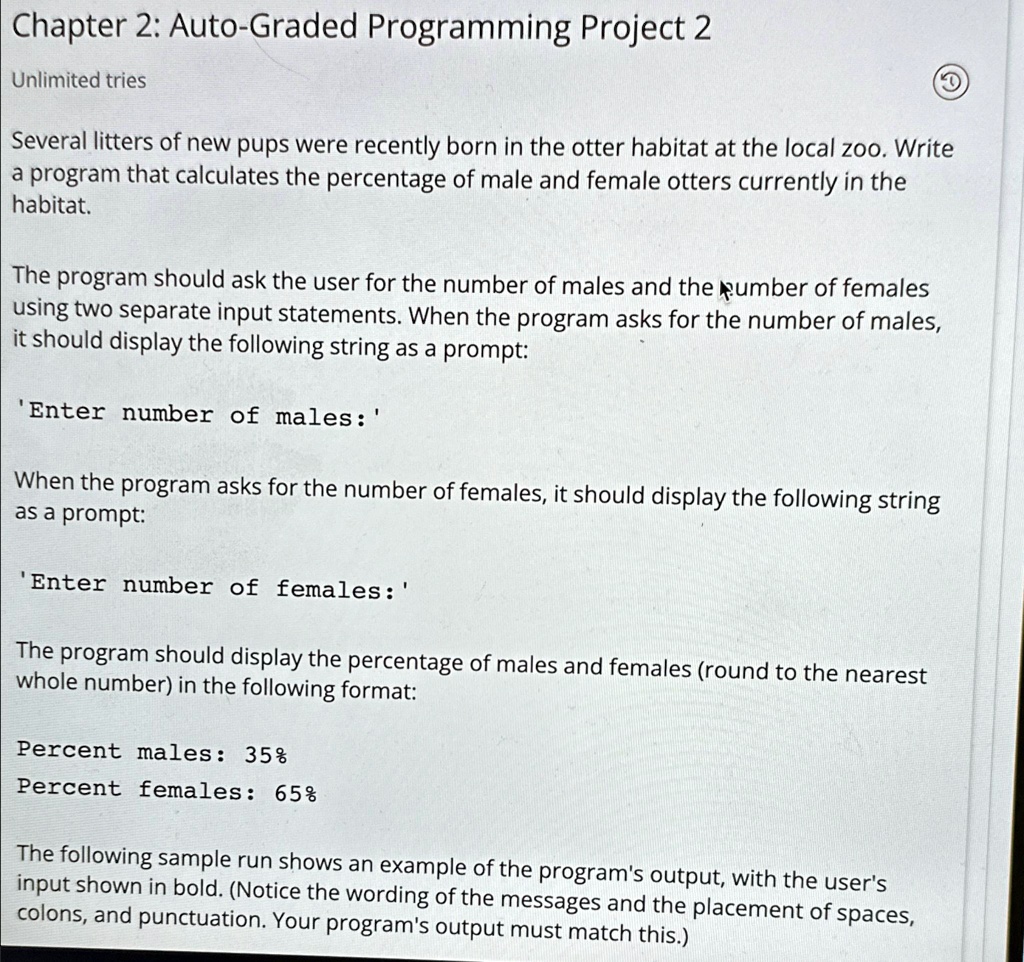 Chapter 2: Auto-Graded Programming Project 2 Unlimited tries Several litters of new pups were ...