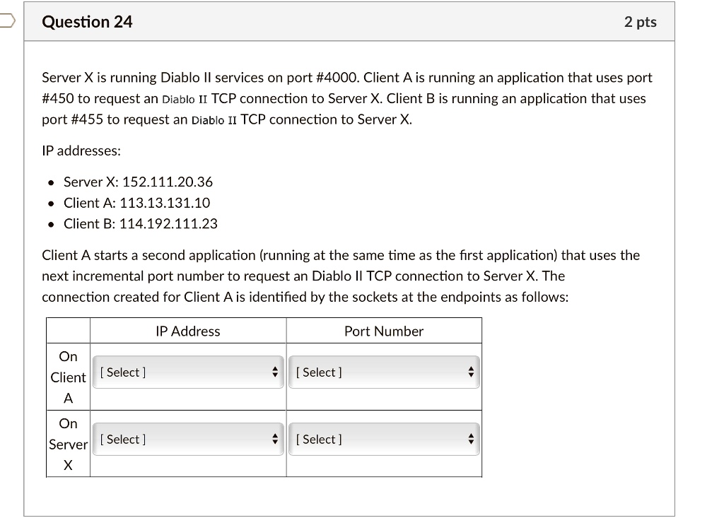 SOLVED: Server X is running Diablo II services on port #4000. Client A is running an application ...
