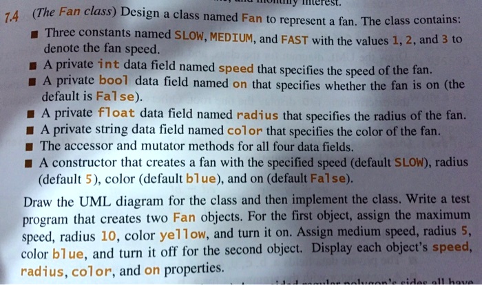 Solved The Fan Class In Python 3 I Have The Bullet Points But Need The Uml Diagram Too To