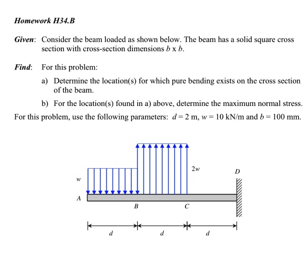 homeworkh34b given consider the beam loaded as shown belowthe beam has a solid square cross ...