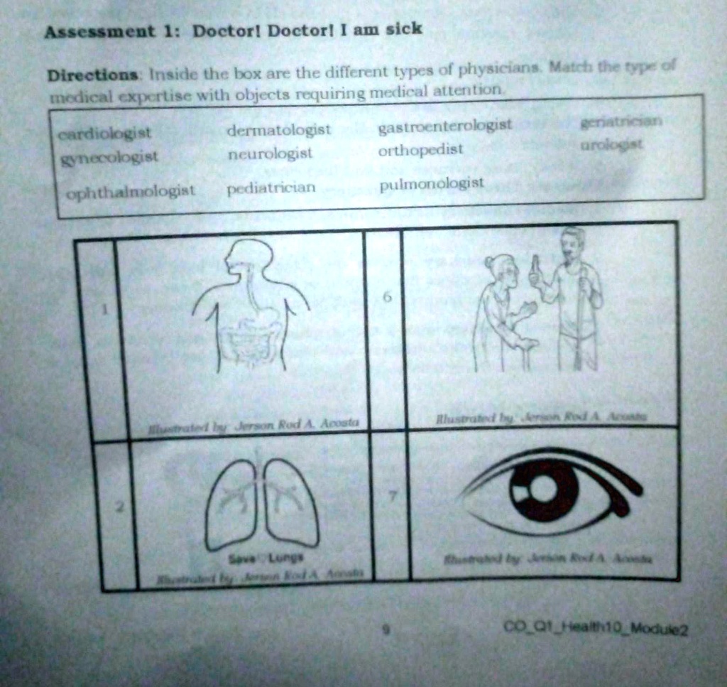 Assessment 1: Doctor! Doctor! I am sick. Directions: Inside the box are ...