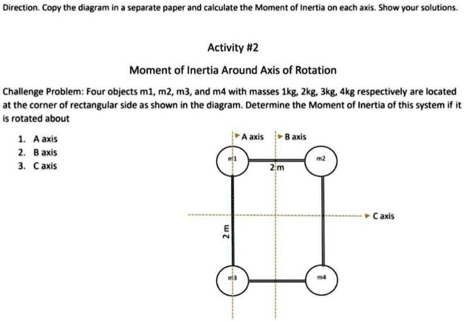 direction copv the diagram in a separate paper and calculate the moment of inertia on each axis ...