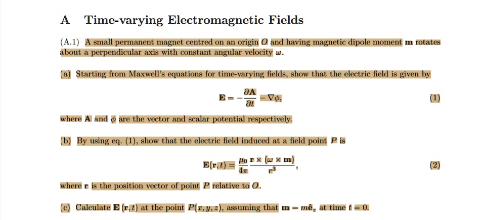 SOLVED: Time-varying Electromagnetic Fields (A.1) small permanent ...
