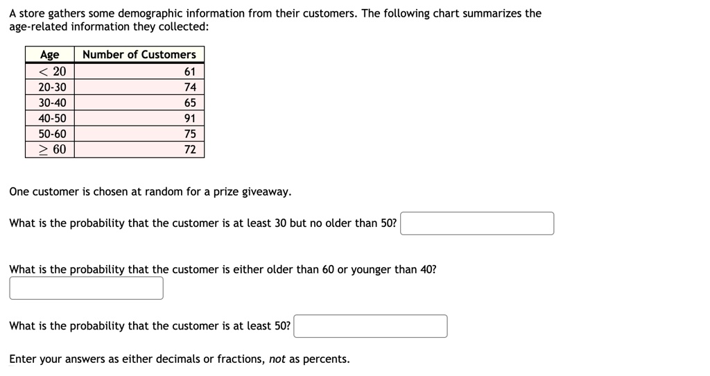 A store gathers some demographic information from their customers. The ...