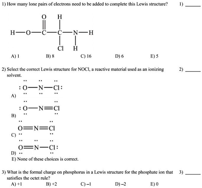 SOLVED: How many lone pairs of electrons need to be added to complete ...