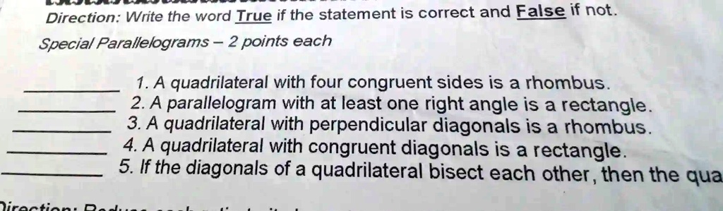 SOLVED: Direction: Write the word True if the statement is correct and False if not. Special ...
