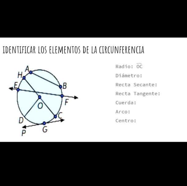 SOLVED: IDENTIFICAR LOS ELEMENTOS DE LA CIRCUNFERENCIA Radio Diametro Н ...
