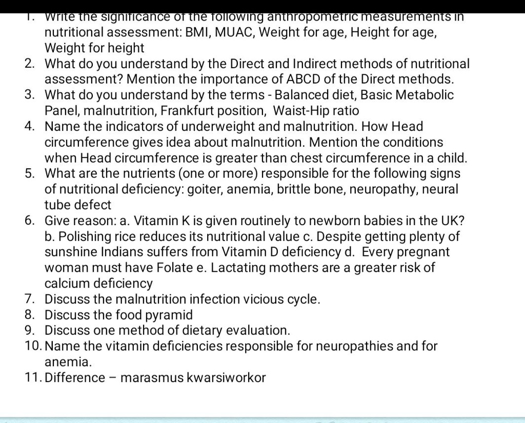 write the significance of the following anthropometric measurements in ...
