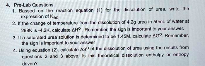 SOLVED: Pre-Lab Questions Based on the reaction equation for the ...