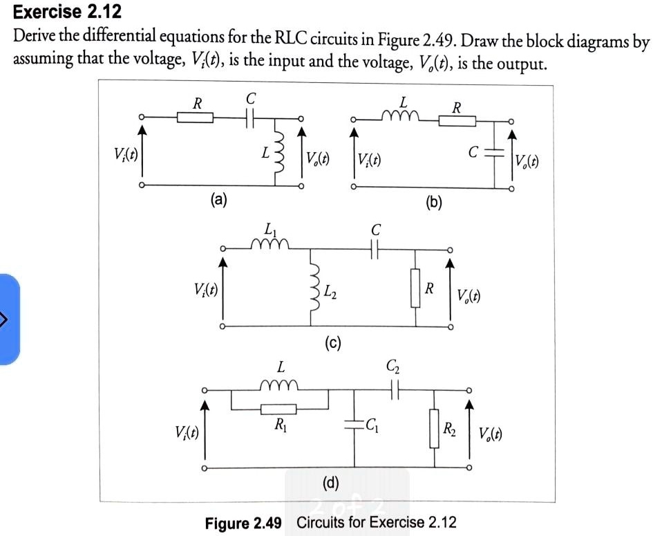SOLVED: Exercise 2.12 Derive the differential equations for the RLC ...