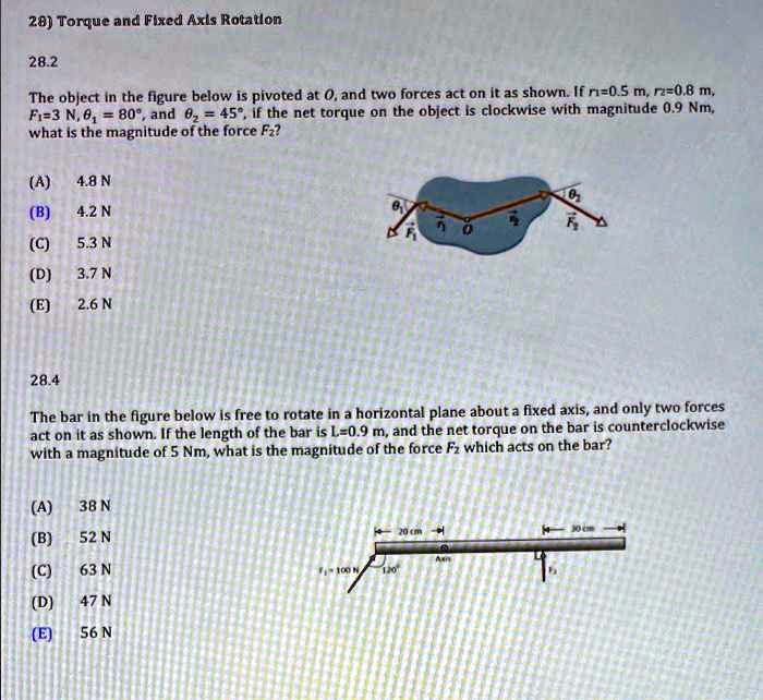 28) Torque and Fixed Axis Rotation 28.2 The object in the figure below is pivoted at 0, and two ...