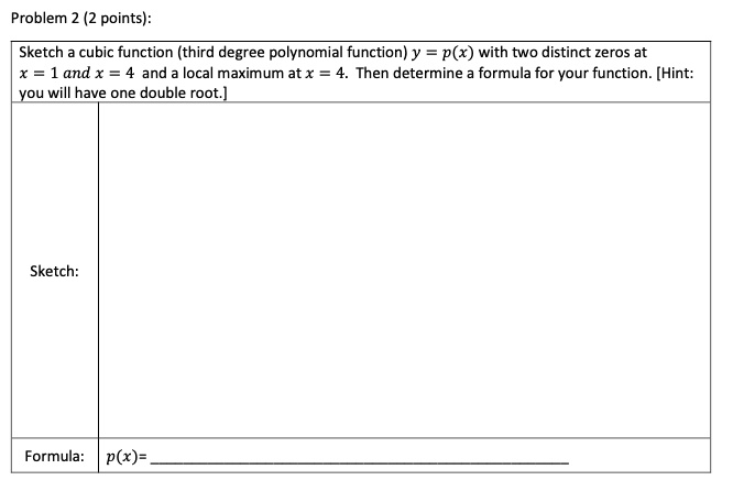 problem 2 2 points sketch cubic function third degree polynomial function y px with two distinct ...