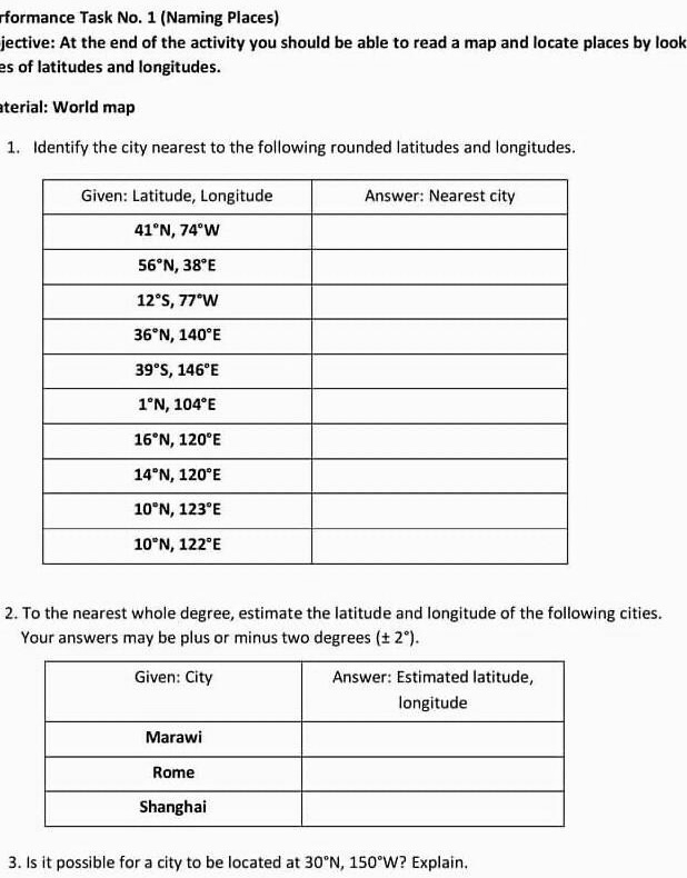 Formance Task No. 1 (Naming Places) objective: At the end of...