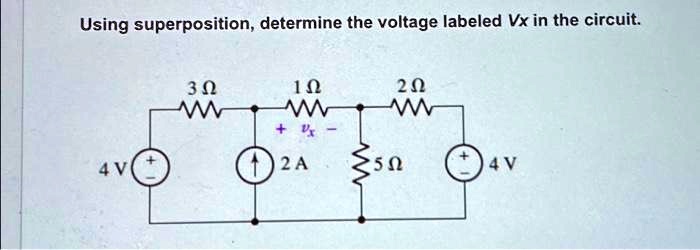 SOLVED: Using superposition, determine the voltage labeled Vx in the ... SOLVED: Using superposition, determine the voltage labeled Vx in the ...