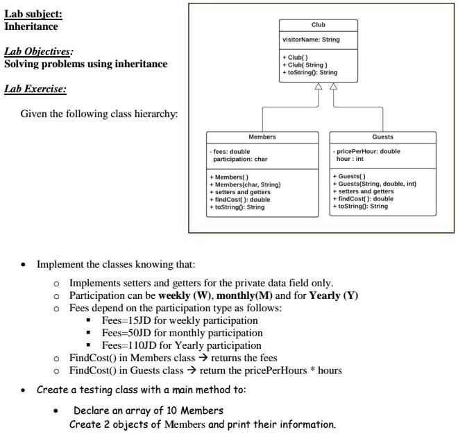 Solved Lab Subject Inheritance Club Visitorname String Lab Objectives Solving Problems Using