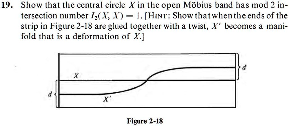 19 show that the central circle x in the open mobius band has mod 2 in ...