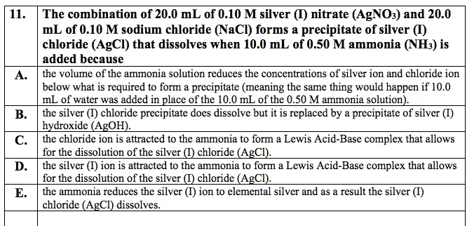 SOLVED:I1_ The combination of 20.0 mL of 0.10 M silver () nitrate ...
