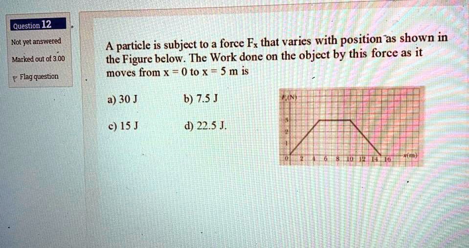 SOLVED: Question 12 Not yet answered Marked ut of 3.00 particle is subject to a force Fx that ...