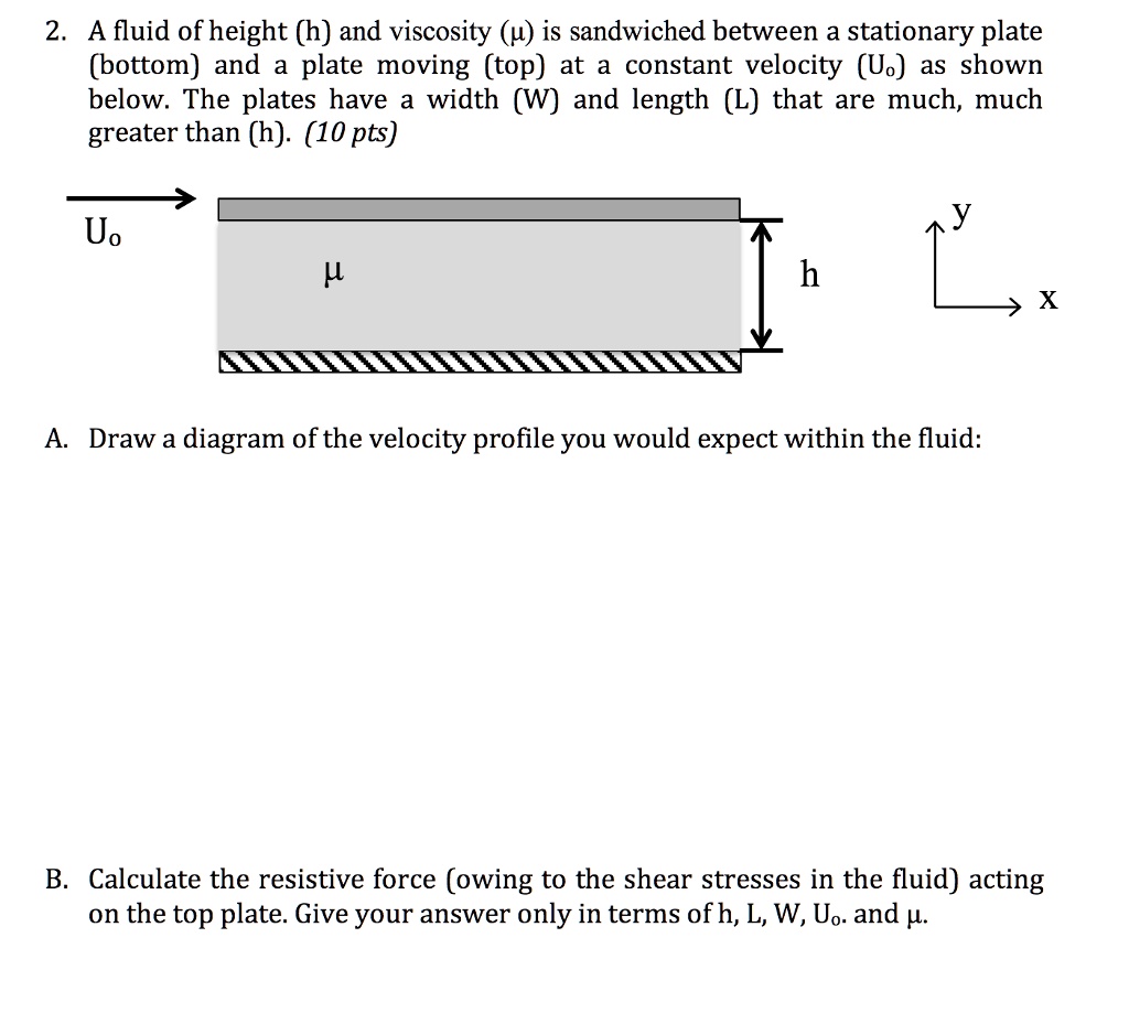 SOLVED: 2. A fluid of height (h) and viscosity (u) is sandwiched ...