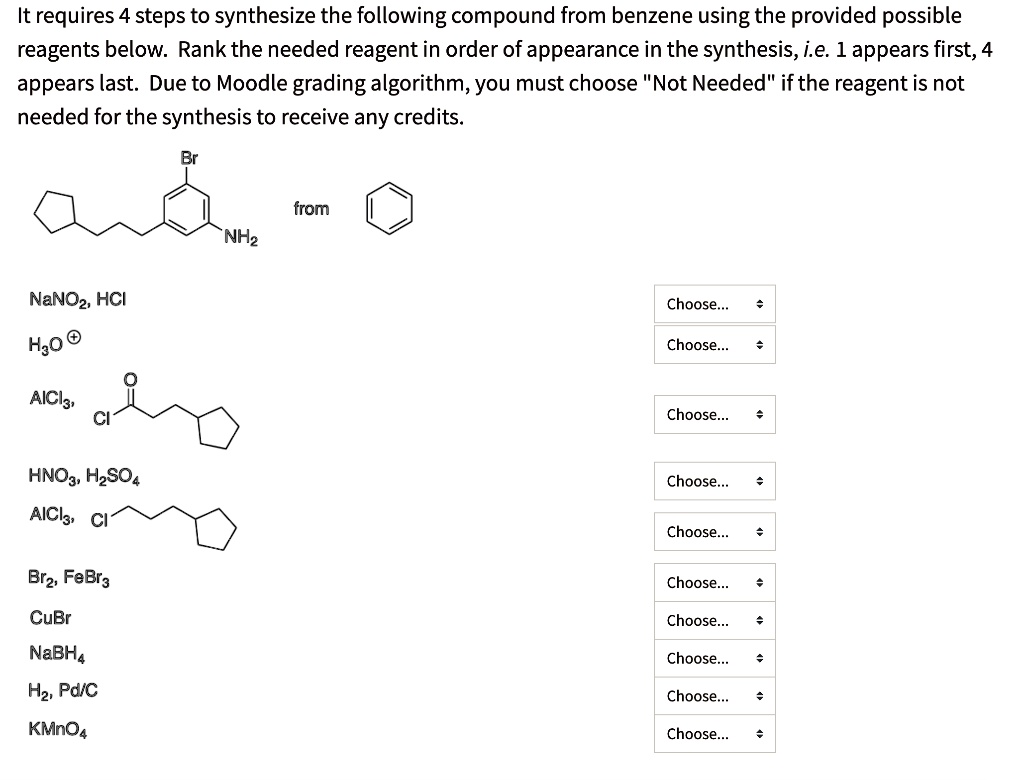 SOLVED: It requires 4 steps to synthesize the following compound from benzene using the provided ...