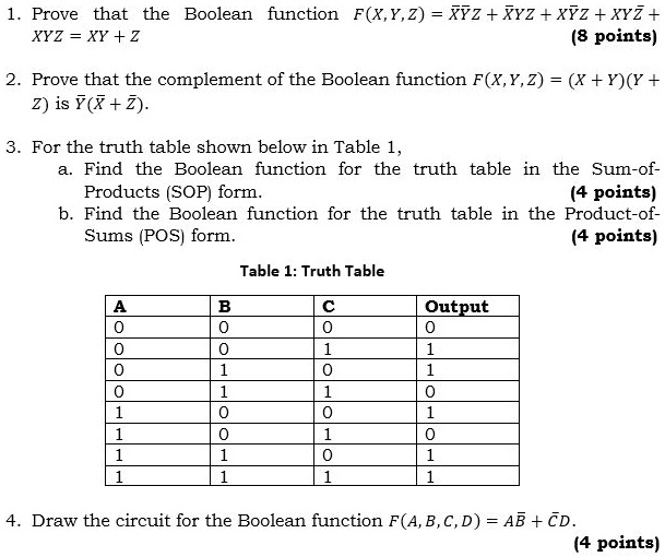 Solved Prove That The Boolean Function Fxy2 Xyz Xyz Xyz Xyz Xyz Xy Z 8 Points 1566