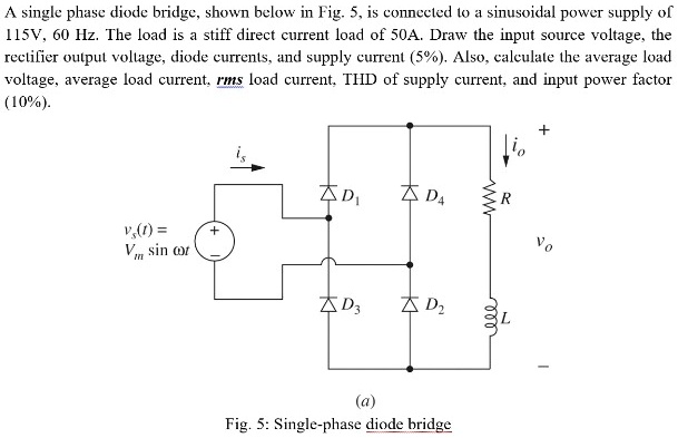 SOLVED: A single-phase diode bridge, shown below in Fig. 5, is ...