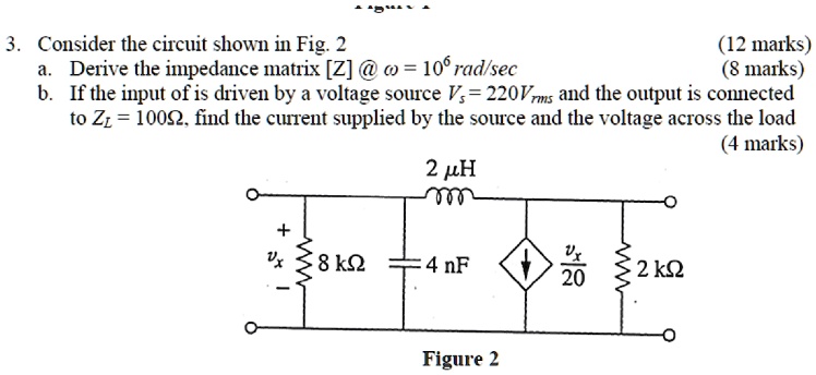 SOLVED: Consider the circuit shown in Fig. 2 (12 marks). a. Derive the impedance matrix [Z] @ w ...
