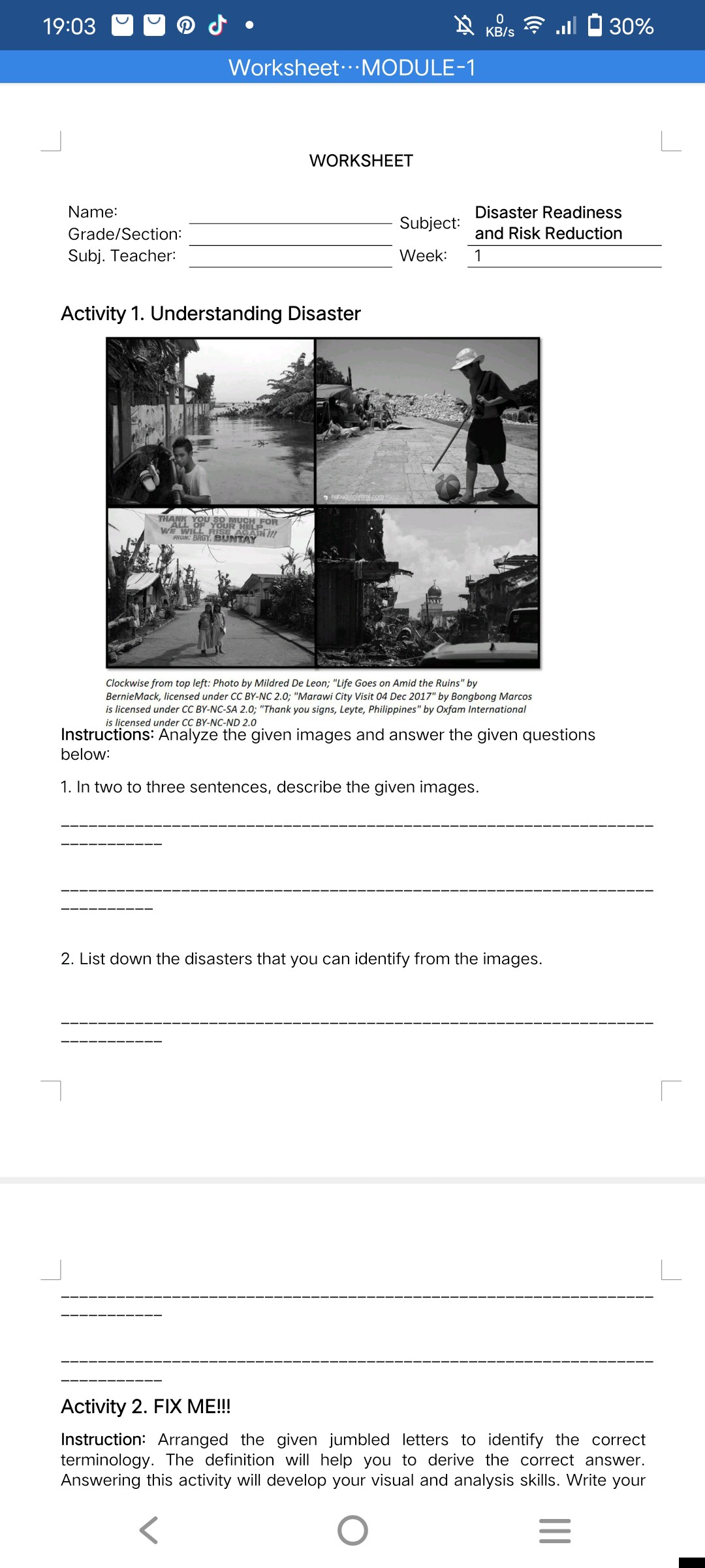 19:03 (D) 0 KB / s ?. 30 % Worksheet ⋯ MODULE-1 WORKSHEET Name: Grade ...