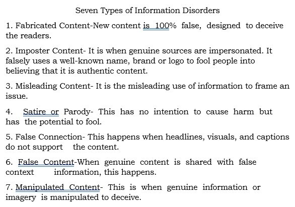 SOLVED: Seven Types of Information Disorders 1. Fabricated Content-New ...