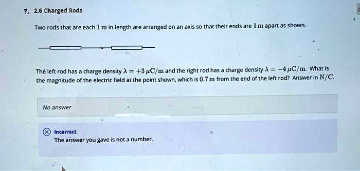 SOLVED: 7.-2.6 Charged Rods Two rods that are each 1 m in length are ...