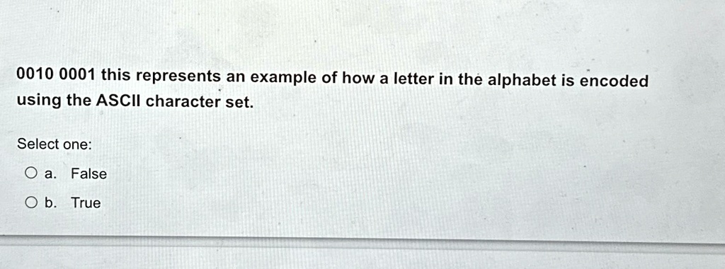 SOLVED: 00100001 This represents an example of how a letter in the alphabet is encoded using the ...