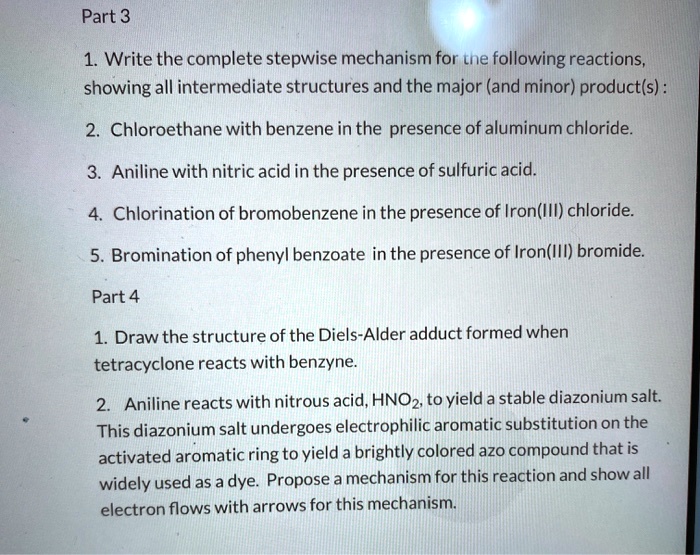SOLVED: Part 3 1. Write the complete stepwise mechanism for the ...
