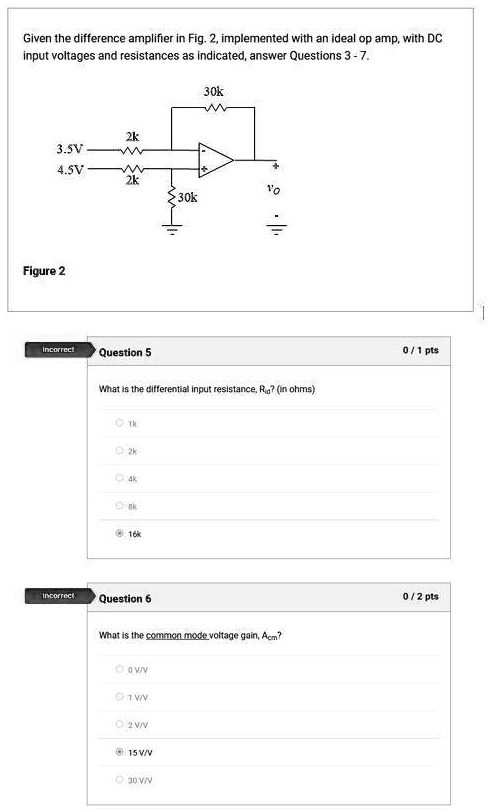 SOLVED: Given the difference amplifier in Fig. 2, implemented with an ideal op amp, with DC ...