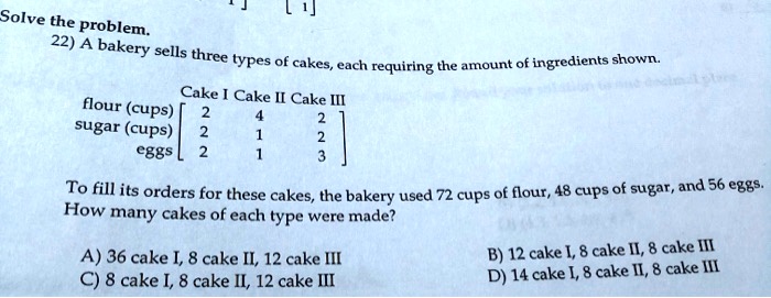 solve the problem 22 a bakery sells three types of cakes each requiring ...