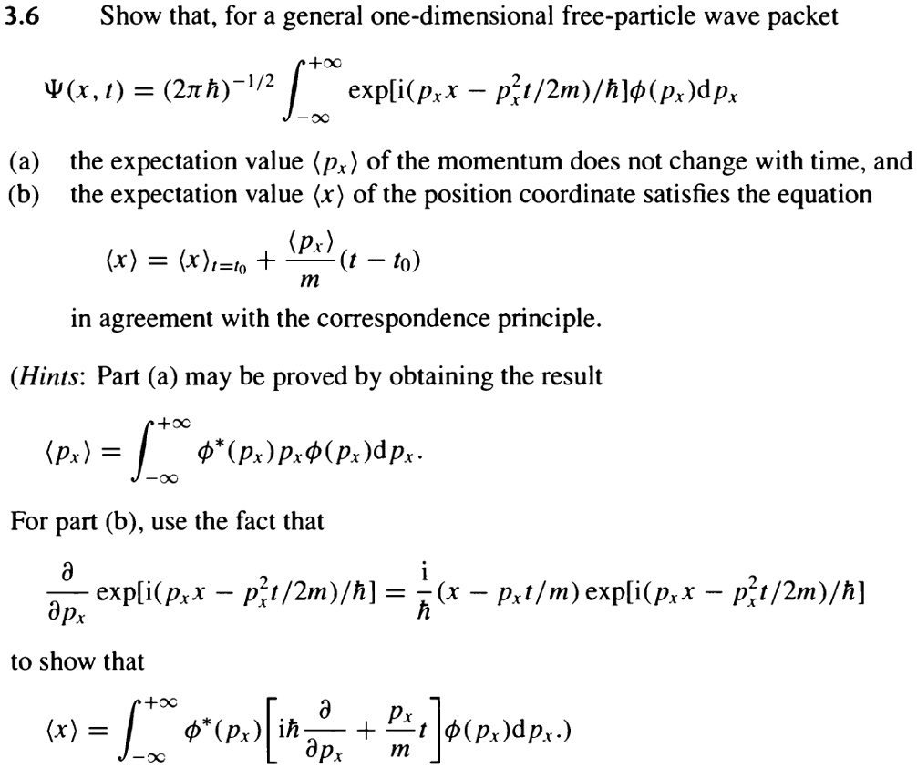 Solved Show That For A General One Dimensional Free Particle Wave