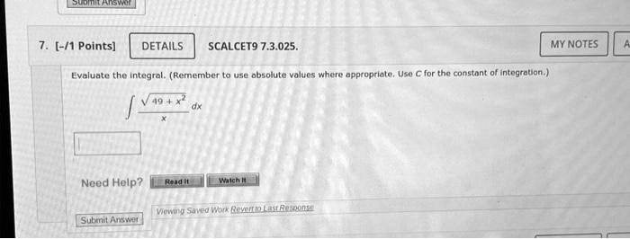 SOLVED: Texts: How do I solve this using Trigonometric Substitution? 7 ...