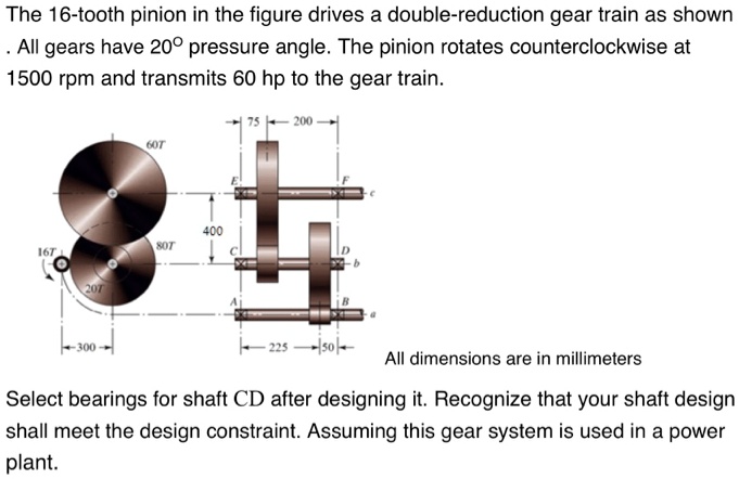 The 16-tooth pinion in the figure drives a double-reduction gear train ...