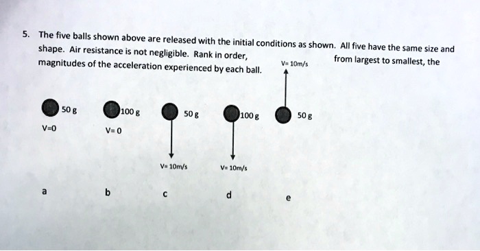 SOLVED: The five balls shown above are released with the initial ...