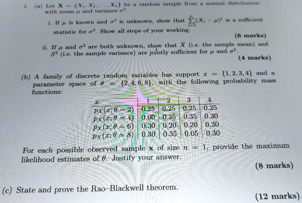 1. (a) Let X = {X1, X2, …, Xn} be a random sample from a normal ...